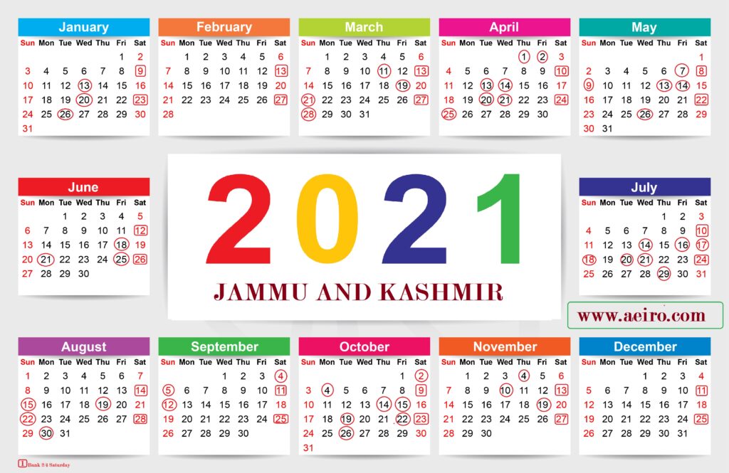 Jammu And Kashmir 2021 Calendar With Official List Of Holidays ...